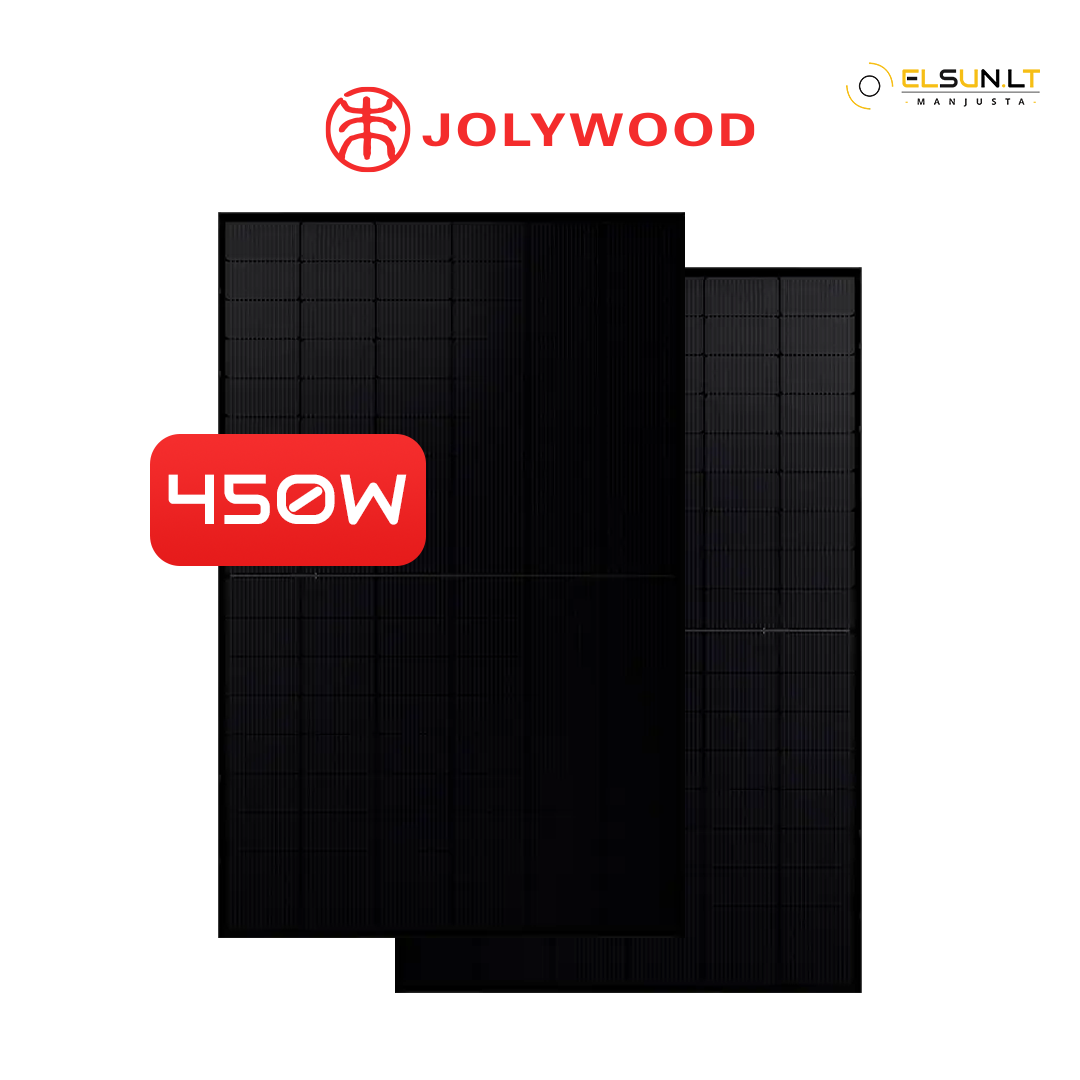 Jolywood N-type JW-HD108N-450W B (full black, dvipusiai) saulės moduliai - Elsun.lt